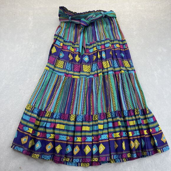 SK Wear Petite | Skirts | Sk Wear Multicolor Pleated Maxi Skirt Boho Belt Size 8 Vintage 9s ...
